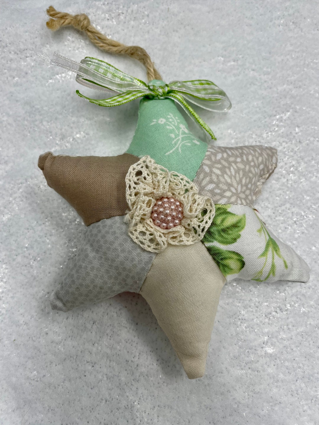 Shabby Chic Patchwork Pastel Mint Green and Tan Floral - Etsy