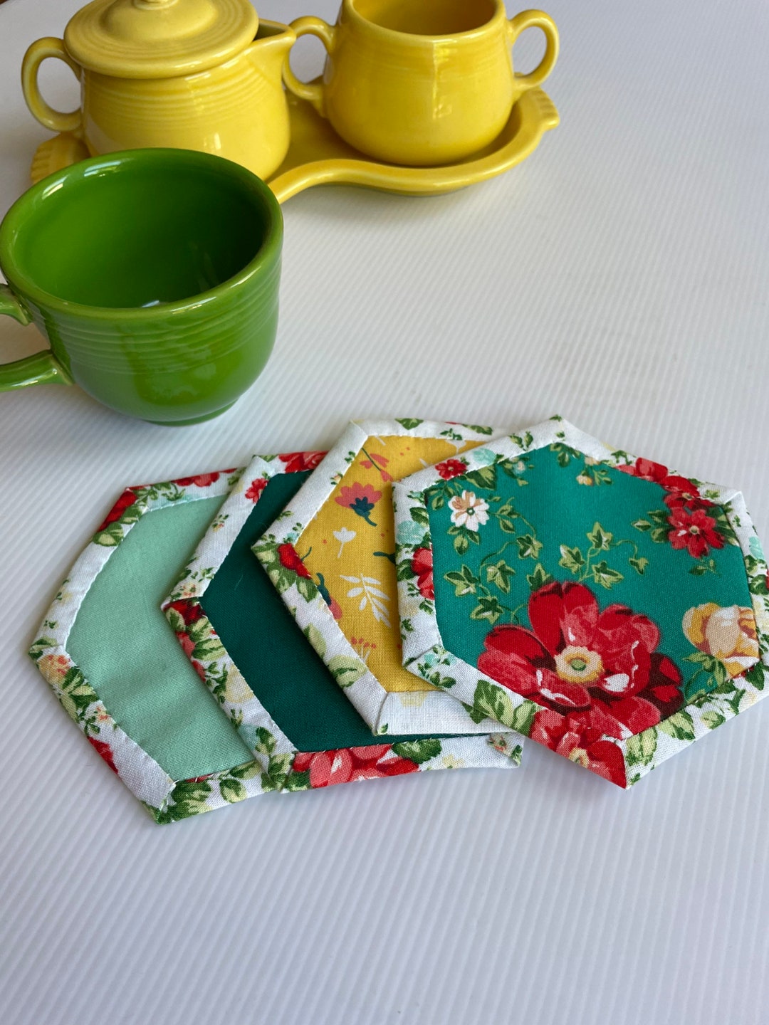 Cottage Core Quilted Fabric Coaster Set (set of 4) - Etsy