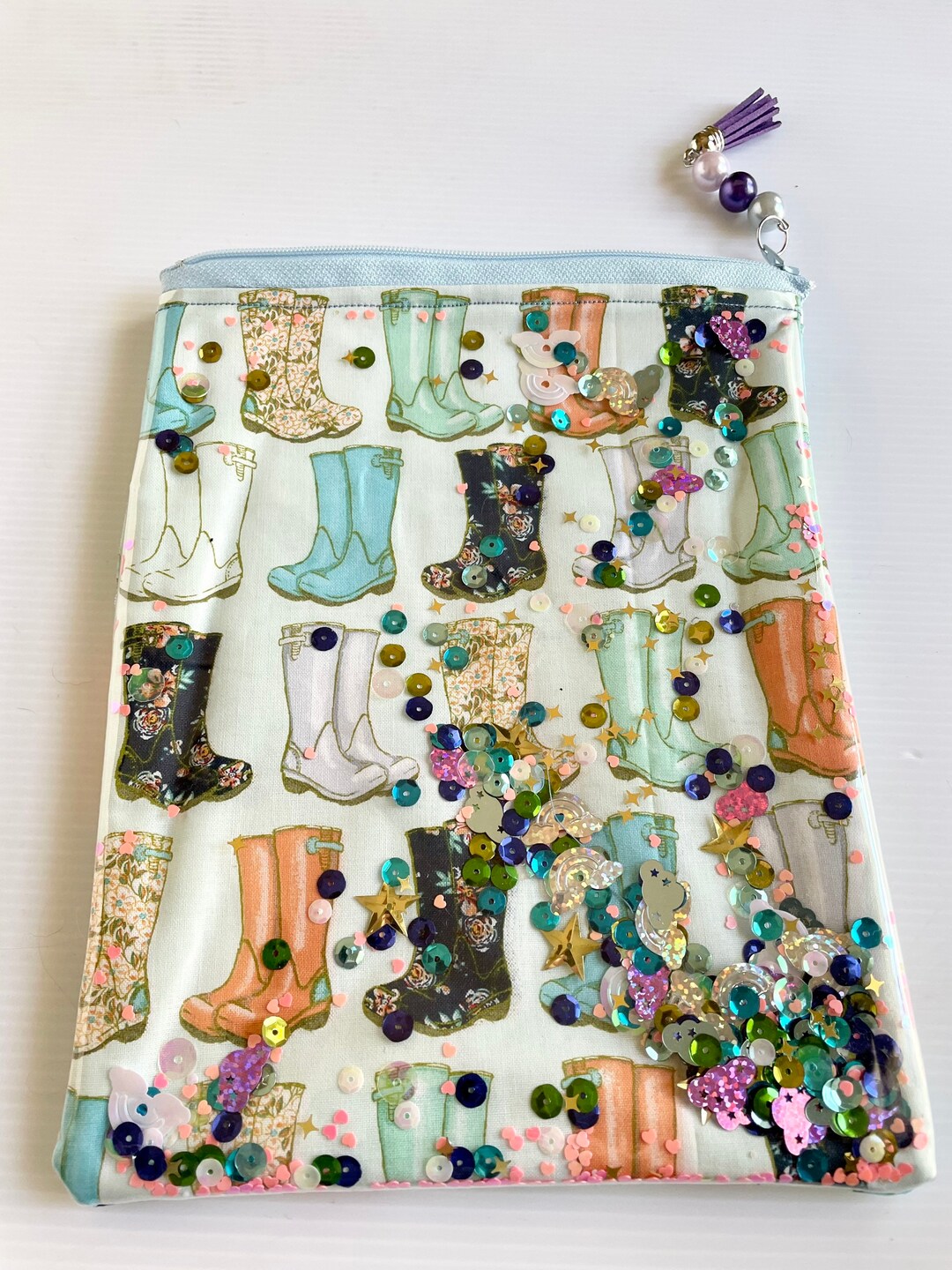 Rain Boots Vinyl Shaker Zipper Pouch With Tassel and Sequin Shaker Mix ...