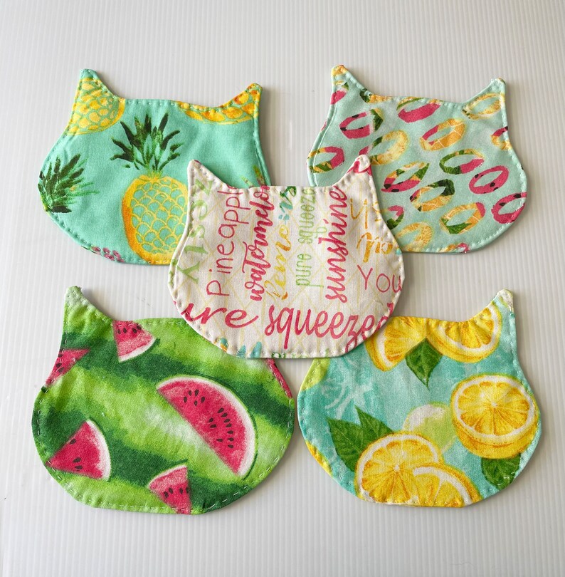 Tropical Quilted Cat Fabric Coaster Set (set of 5) - Etsy