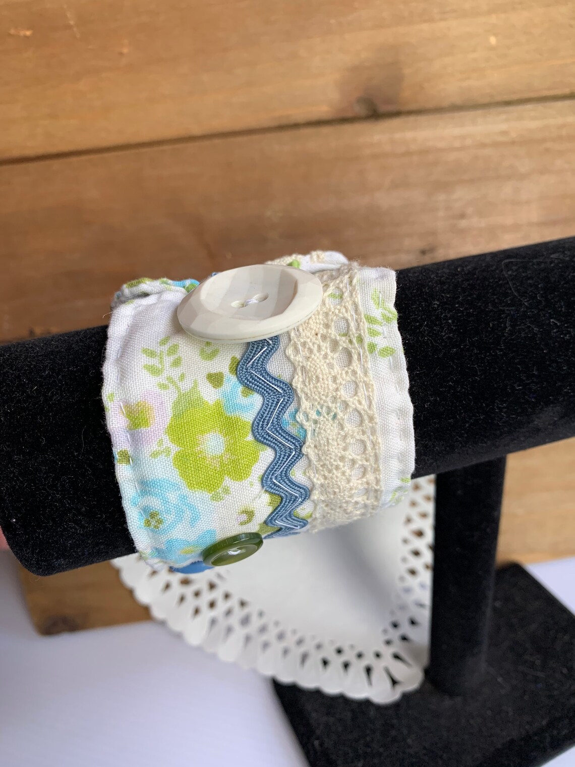Vintage Linens Fabric Cuff Bracelet Boho Fashion With Button ...