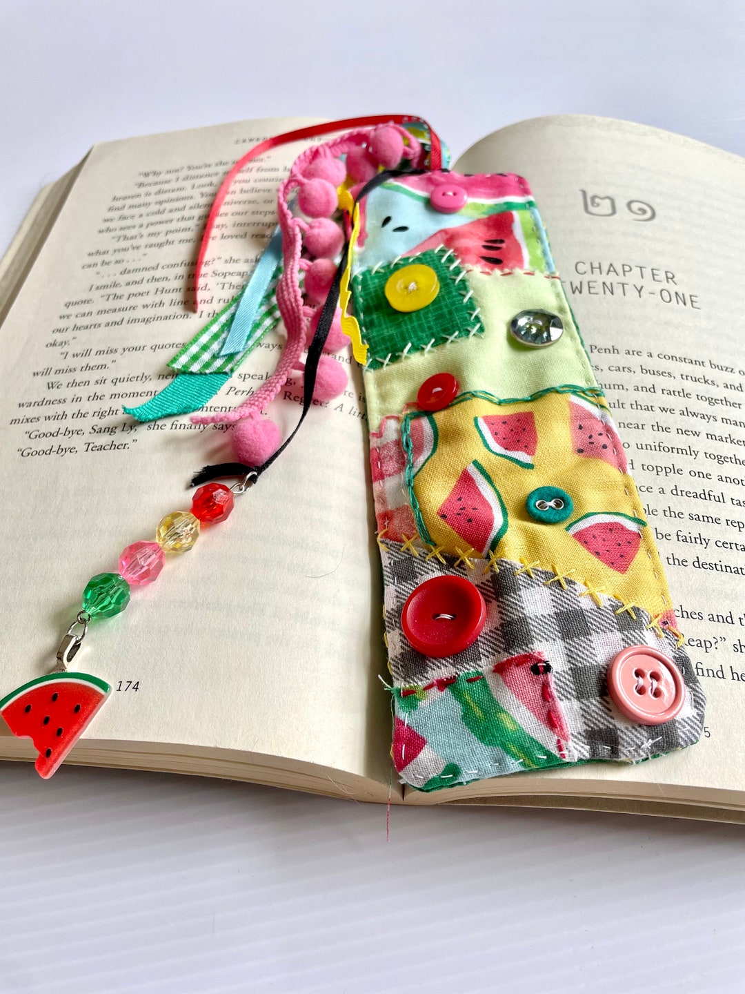 Watermelon Slow Stitched Embroidered Bookmark - Etsy