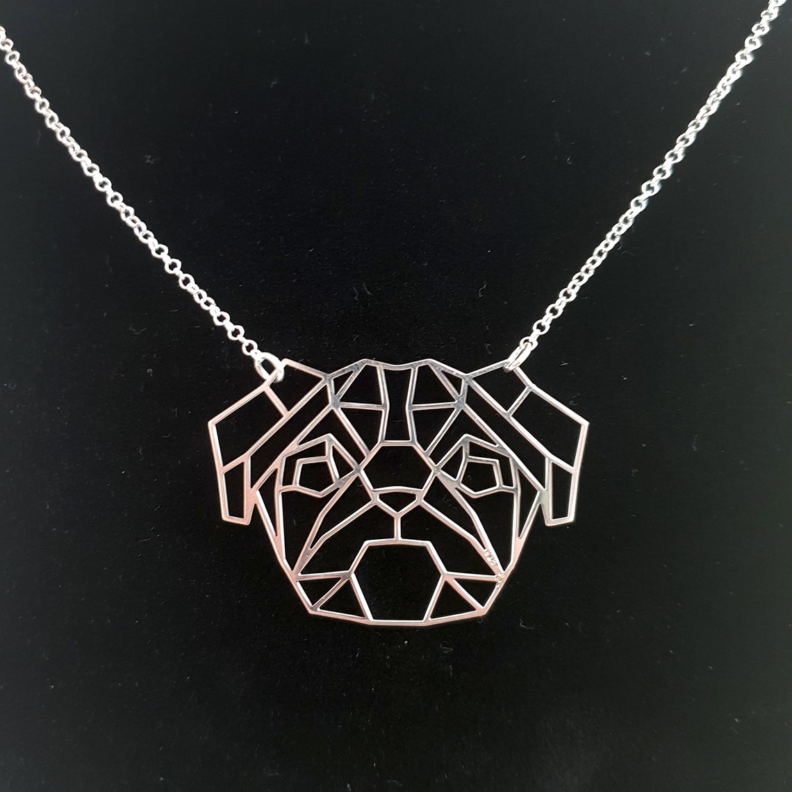 Silver Pug Necklace Dog Memorial Gift Geometric Pug - Etsy