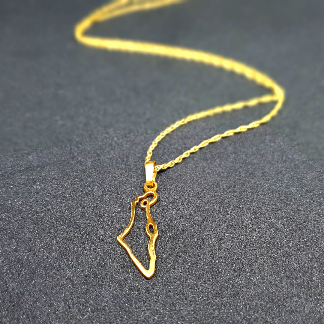 Gold Israel Map Necklace Geometric Israeli Map Necklace Jewelry Made in ...