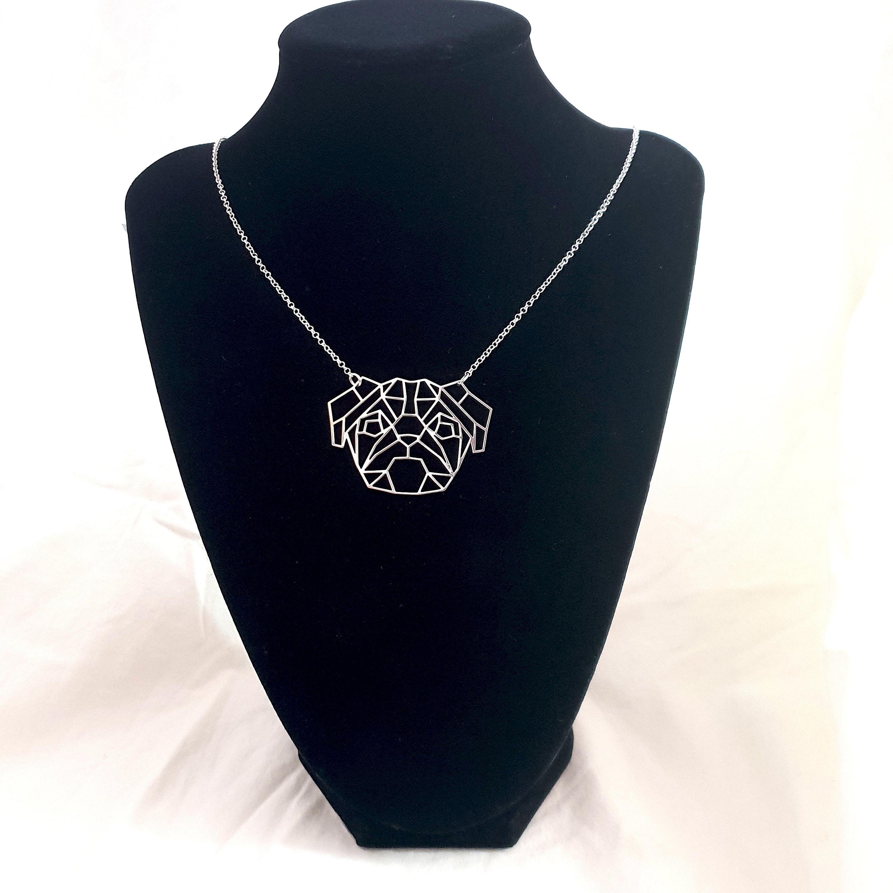 Silver Pug Necklace Dog Memorial Gift Geometric Pug Necklace Pug ...