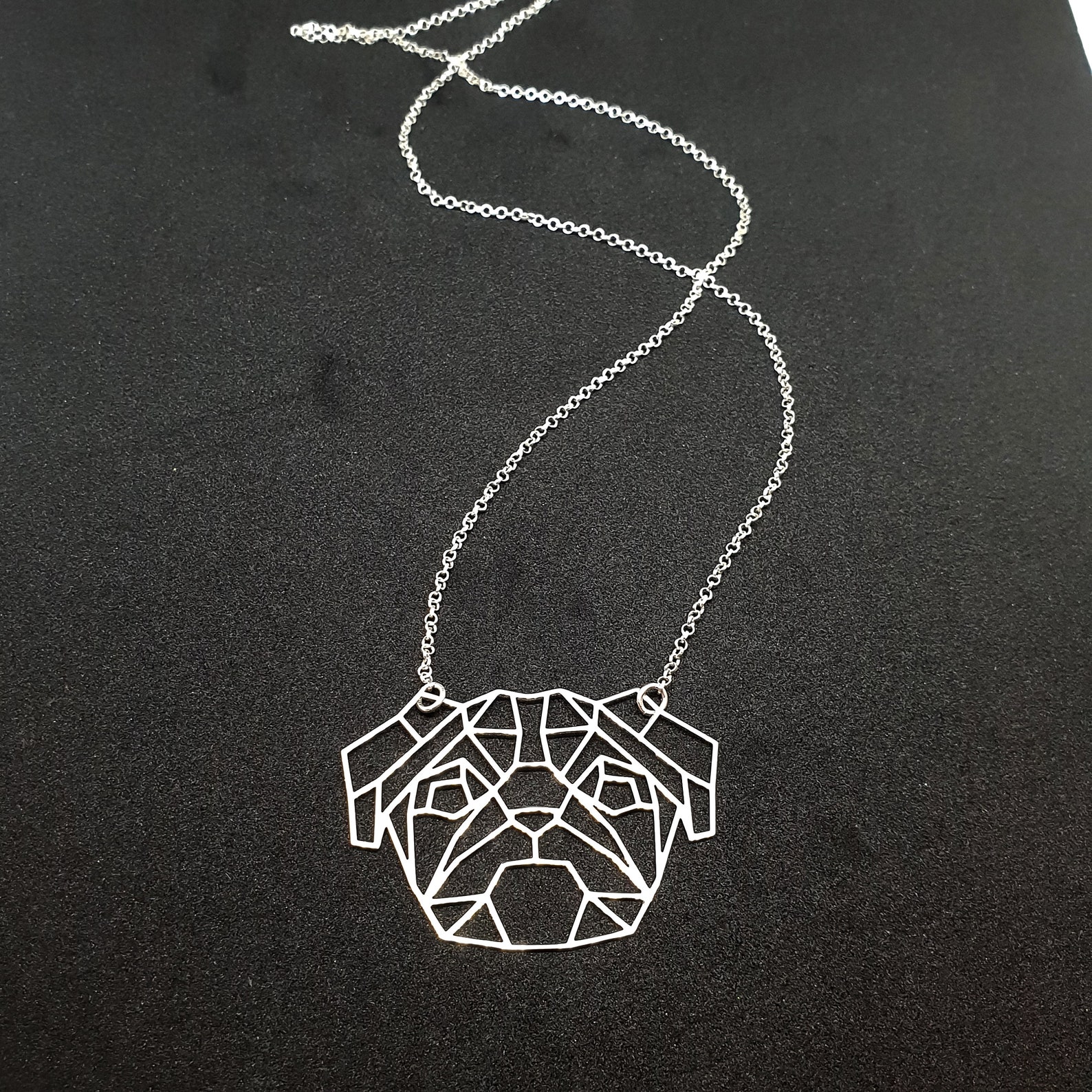 Silver Pug Necklace Dog Memorial Gift Geometric Pug Necklace Pug ...