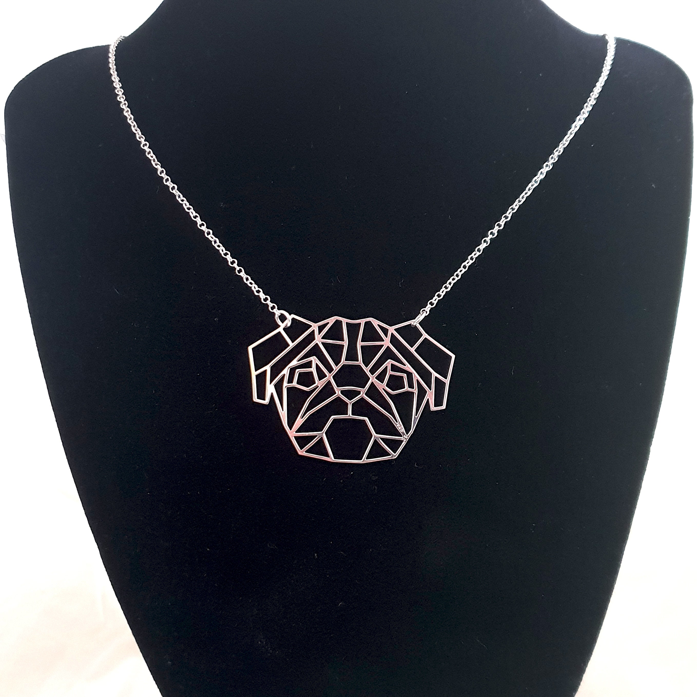 Silver Pug Necklace Dog Memorial Gift Geometric Pug Necklace Pug ...