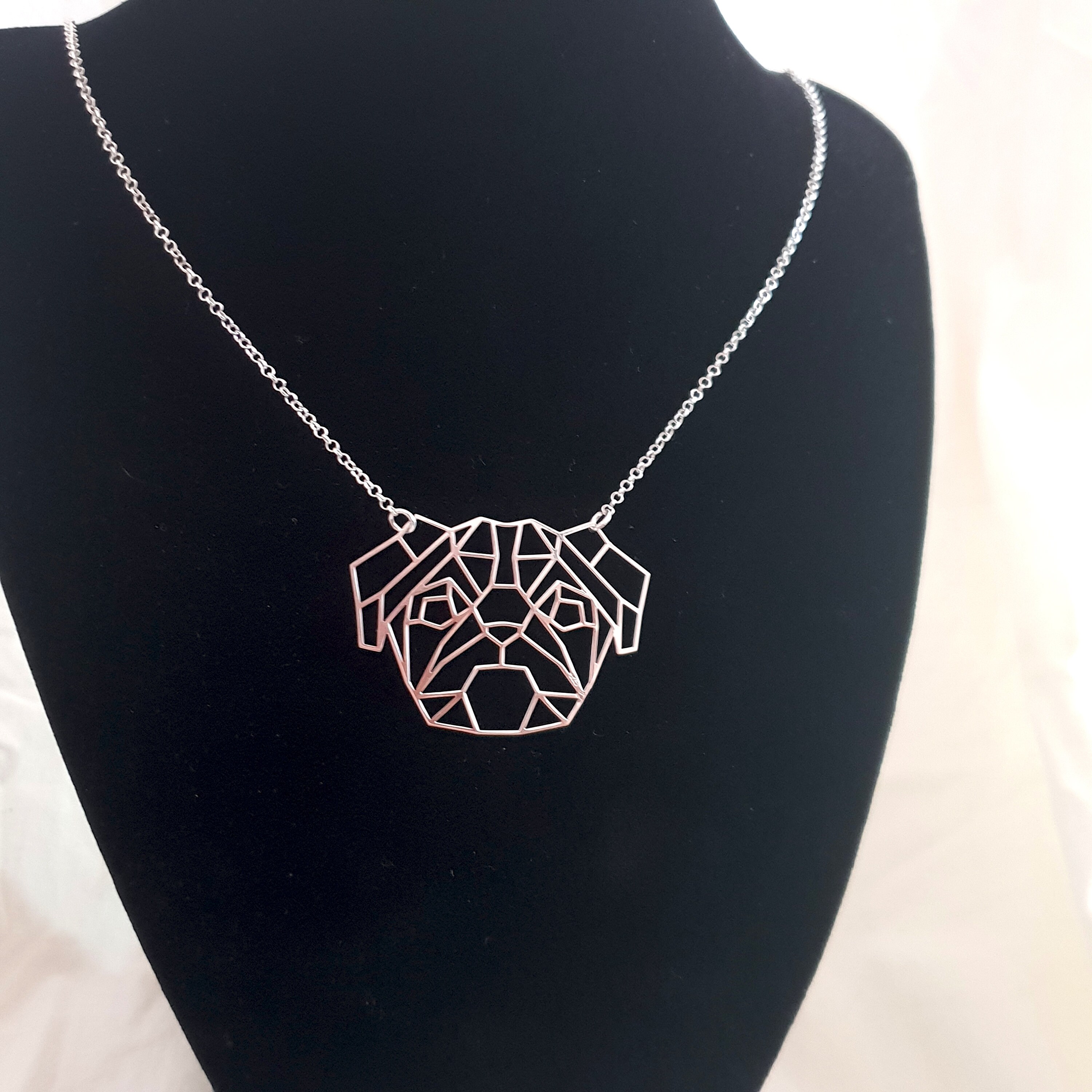 Silver Pug Necklace Dog Memorial Gift Geometric Pug - Etsy