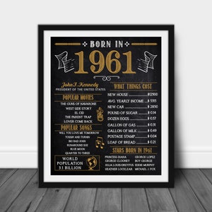 63rd Anniversary Birthday Sign 63 Years Ago Born in 1961 Chalkboard ...