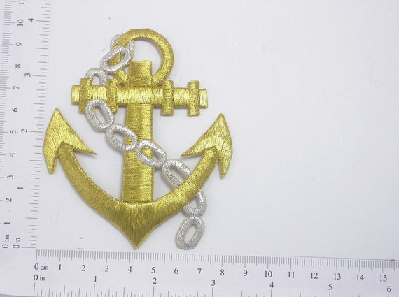 Anchor With Chain Metallic Gold Iron on Patch Applique | Etsy