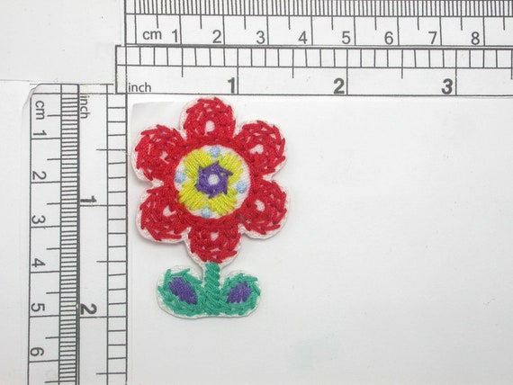 Flower Patch Red Cross Stitch Embroidered Iron on Applique | Etsy