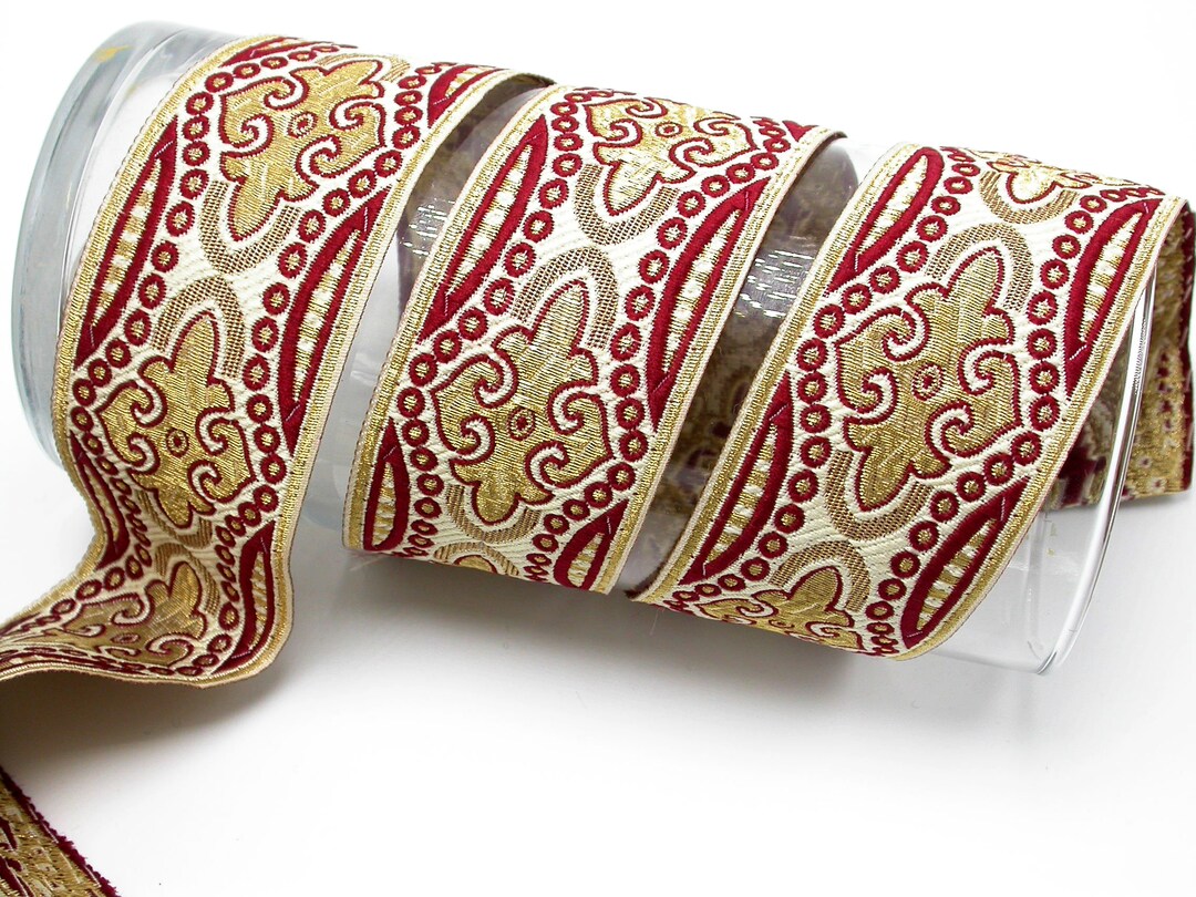 2" Jacquard Border "majestic" Woven Ribbon (50mm) per Yard & up Ivory ...
