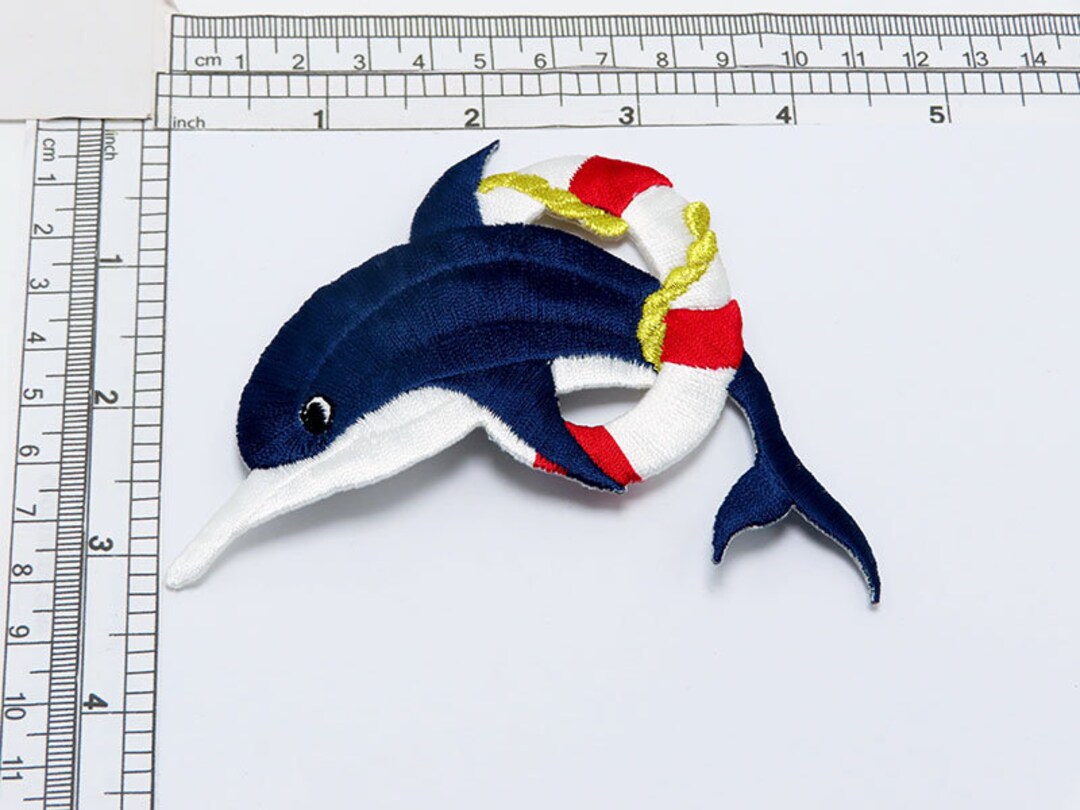Life Preserver Dolphin Patch Iron on Embroidered Applique 4.25" X 4 ...