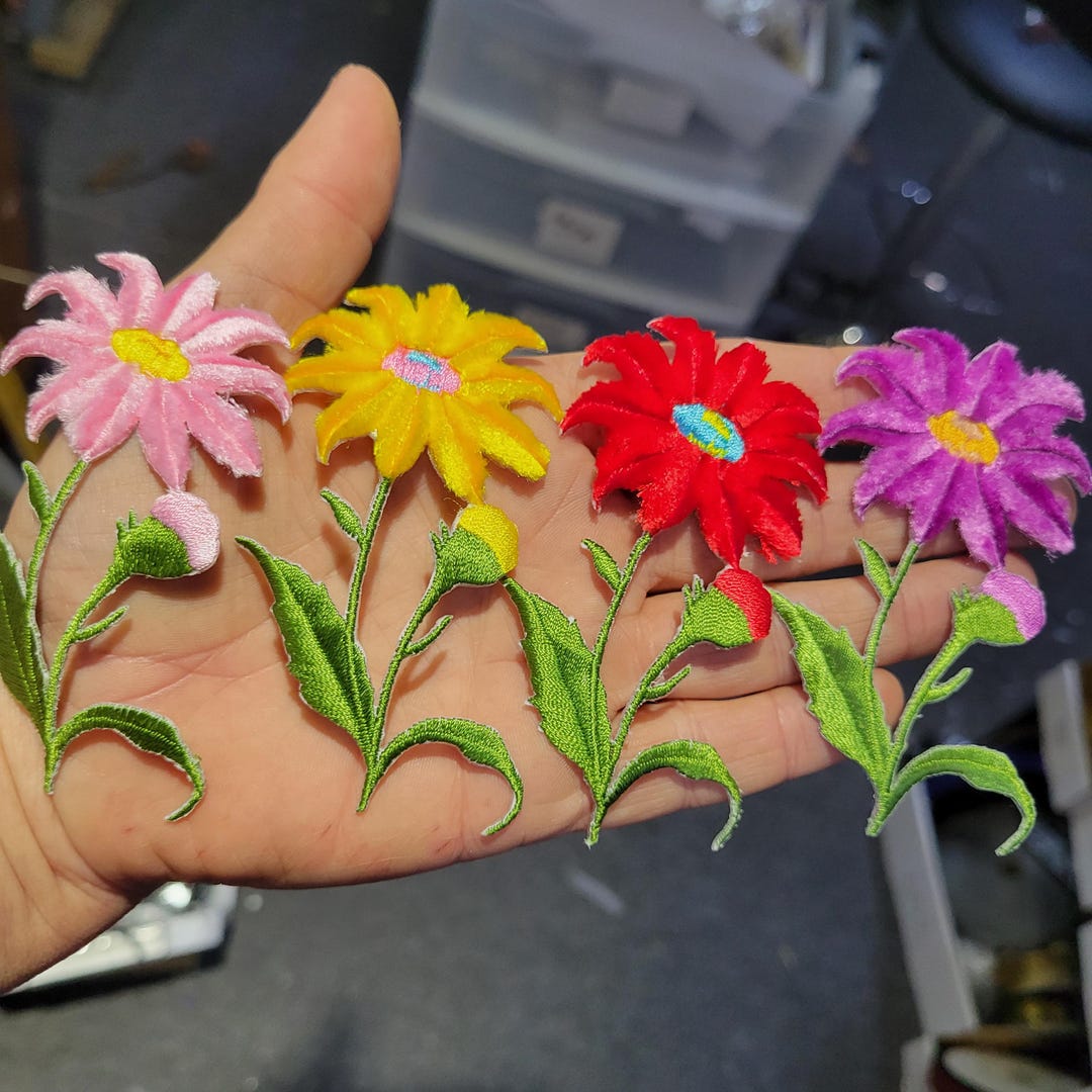 Flower Spray Embroidered Iron on Applique Texture Velveteen 2 3/8" X 3 ...