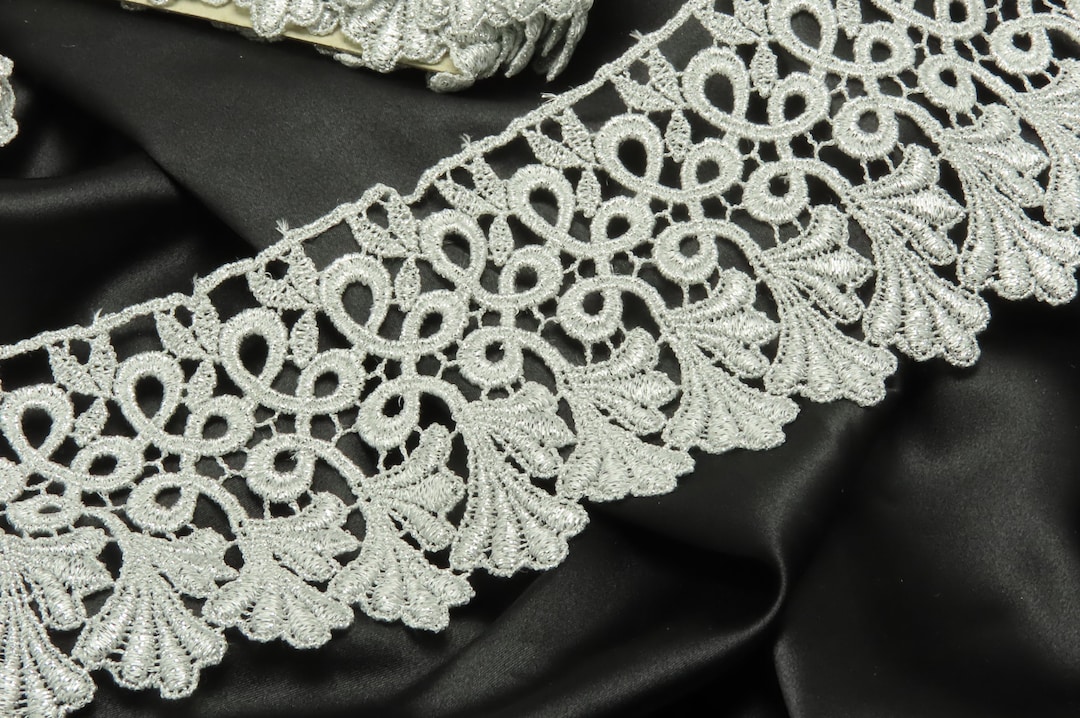 Venice Lace 4" (102mm) Metallic Silver - per Yard Sewing Trim, Drapery ...