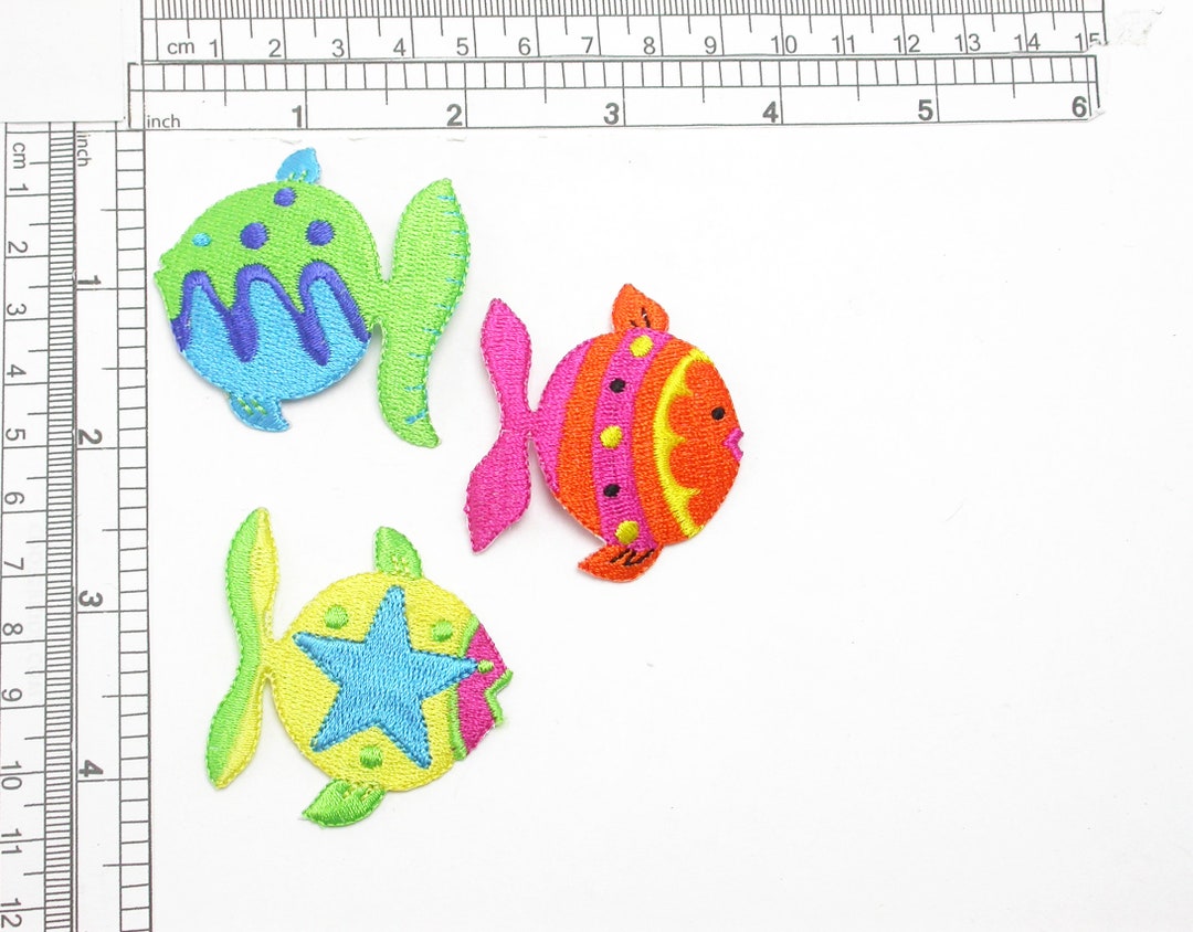 Bulbous Fish *colors* Iron on Patch Applique Measures 1 7/8" High X 1 3 ...