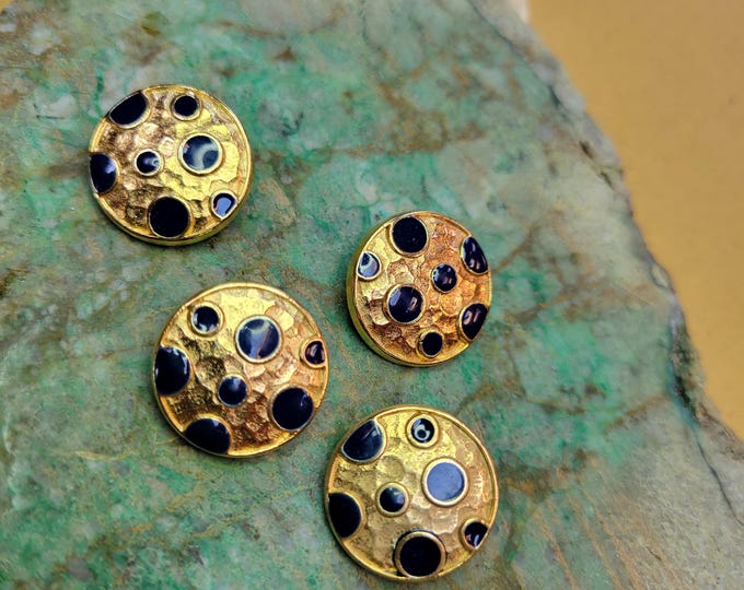 4 X Gold Metal Buttons With Navy Enamel Inlay Shank Buttons 20mm ...