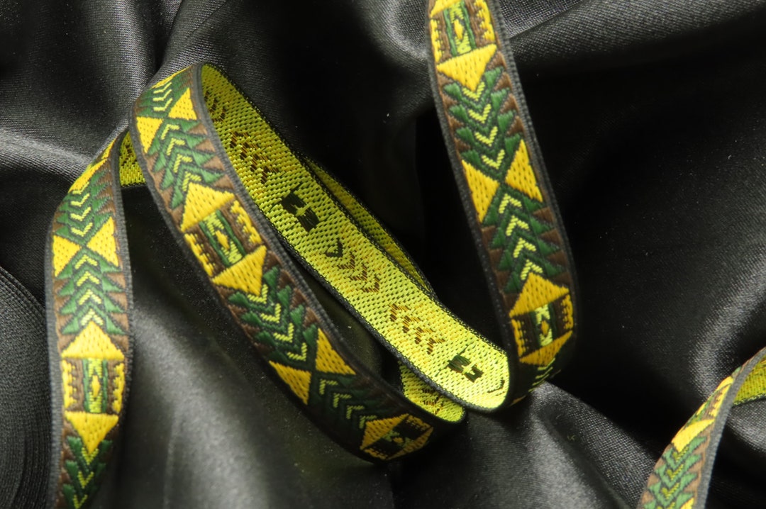 Jacquard Ribbon 1/2" 12.5mm Aztec Style Pattern Green Brown & Mustard 5 ...