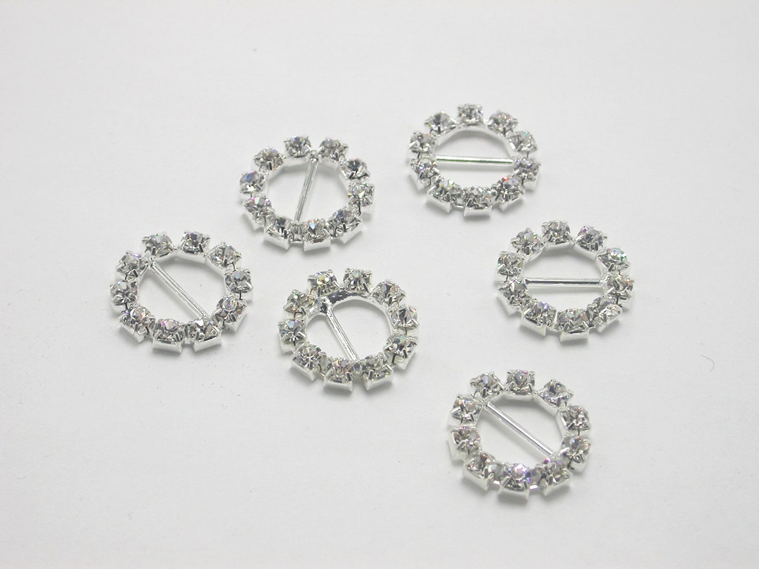 Mini Slide Buckles With Crystal Rhinestones - Ribbon Sliders Circle 3/4 ...