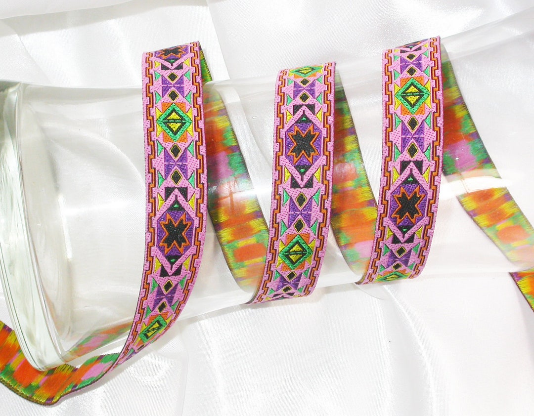 Aztec Jacquard Ribbon 3/4" (20mm) Turret Pink per Yard - Etsy