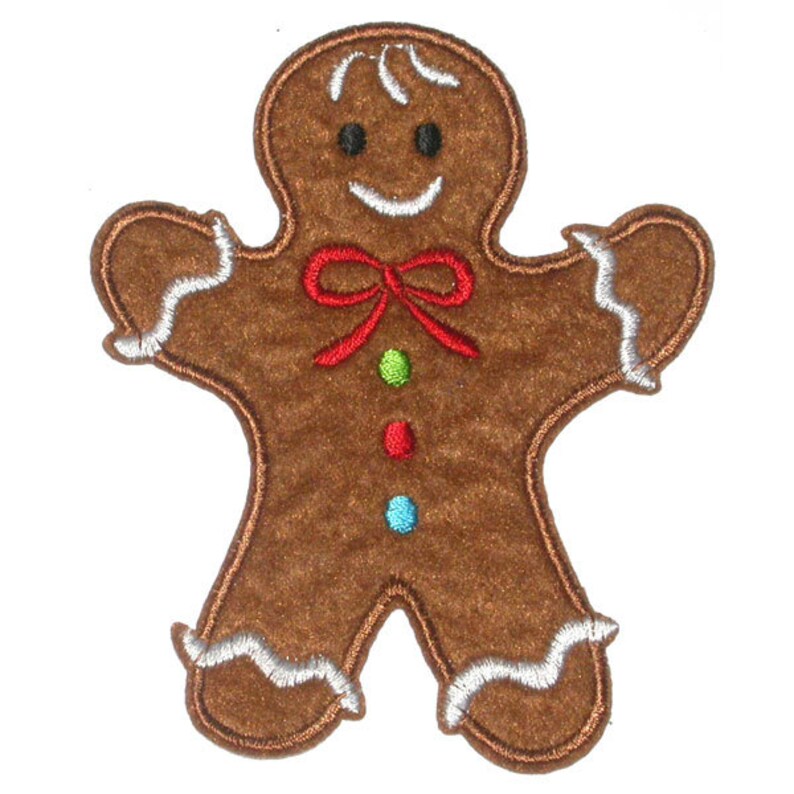 Gingerbread Man Iron on Patch Applique Measures 3 7/8" High X 3 1/8 ...