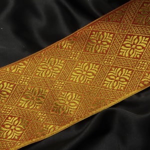Wide Jacquard Ribbon 4" 102mm Metallic Gold Detailed Diamond Woven ...