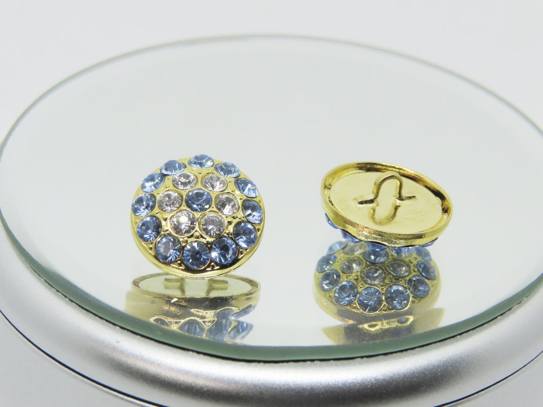Lt Blue Crystal Button Round Designer 16.4mm Gold Color Metal Shank ...
