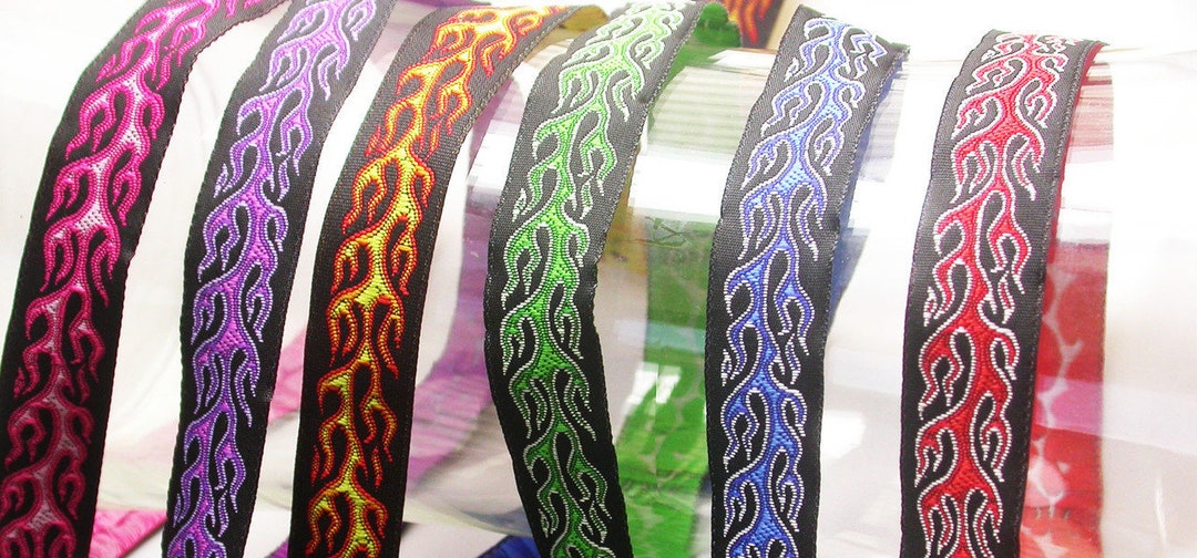 Jacquard Ribbon 5/8" (15.8MM) Flame Design Choice of 5 Colors Polyester ...