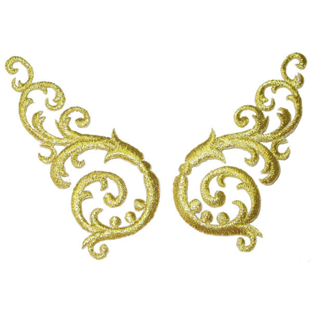 Pair Decorative Scrolls Metallic - 3 1/4" L& R Embroidered Iron on ...
