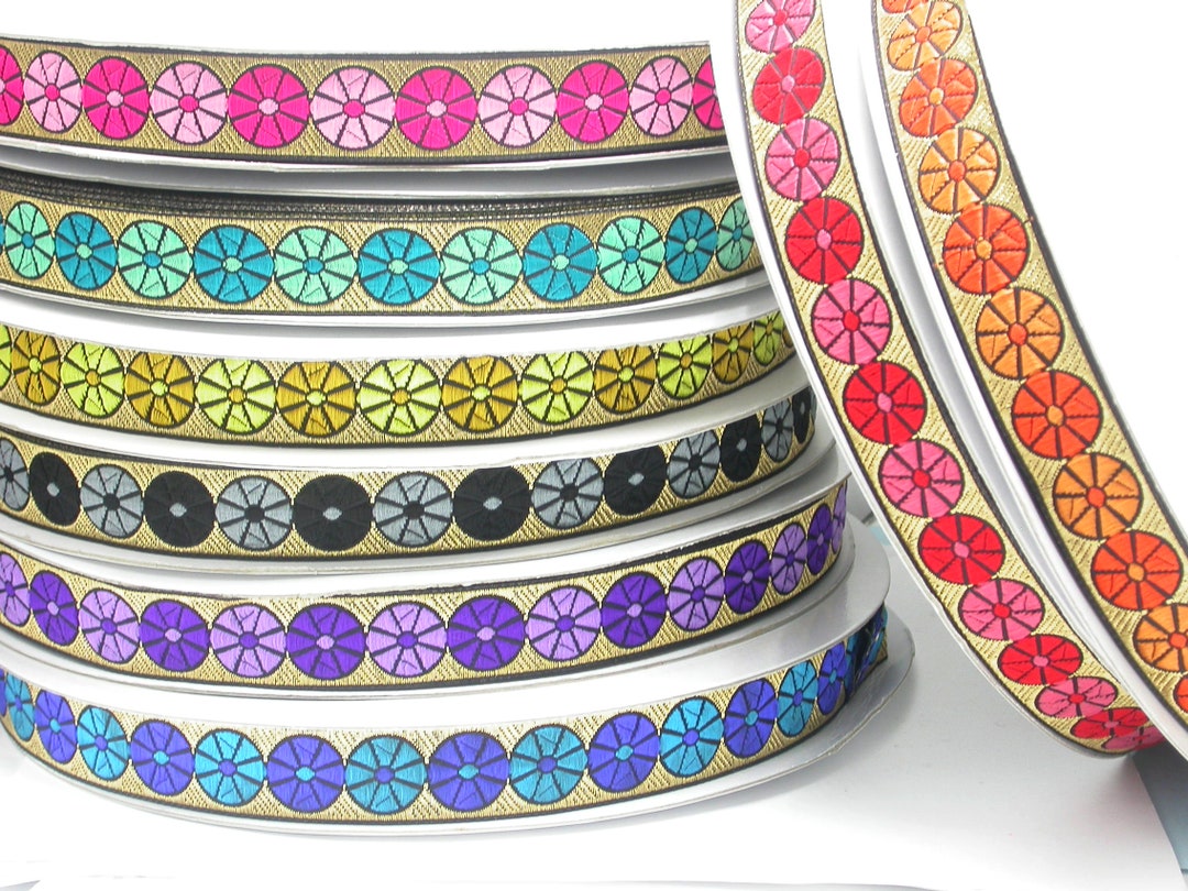 Jacquard Ribbon 1" Color Wheels Priced per 3 Yards & up Woven Jacquard ...