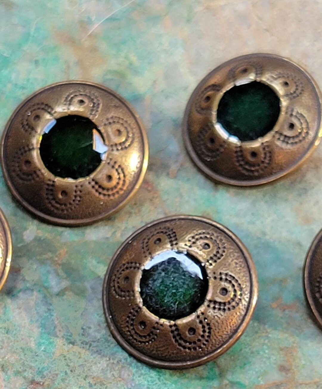3 Brass Metal Green Inlay Shank Buttons: Vintage 20mm - Etsy