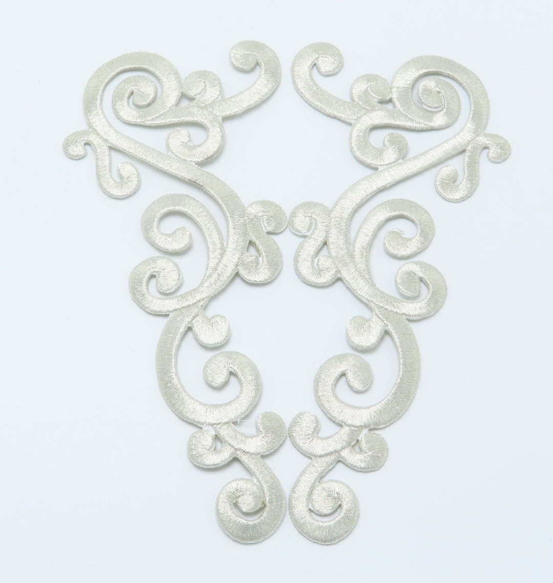 Silver Swirl Patch Iron on Embroidered Applique - Large Decorative Pair ...