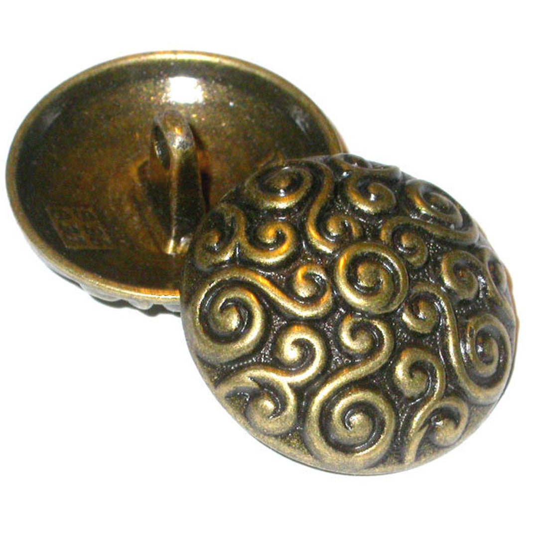 Antique Metal Shank Button, Domed With Swirls, Brass or Silver Finish ...
