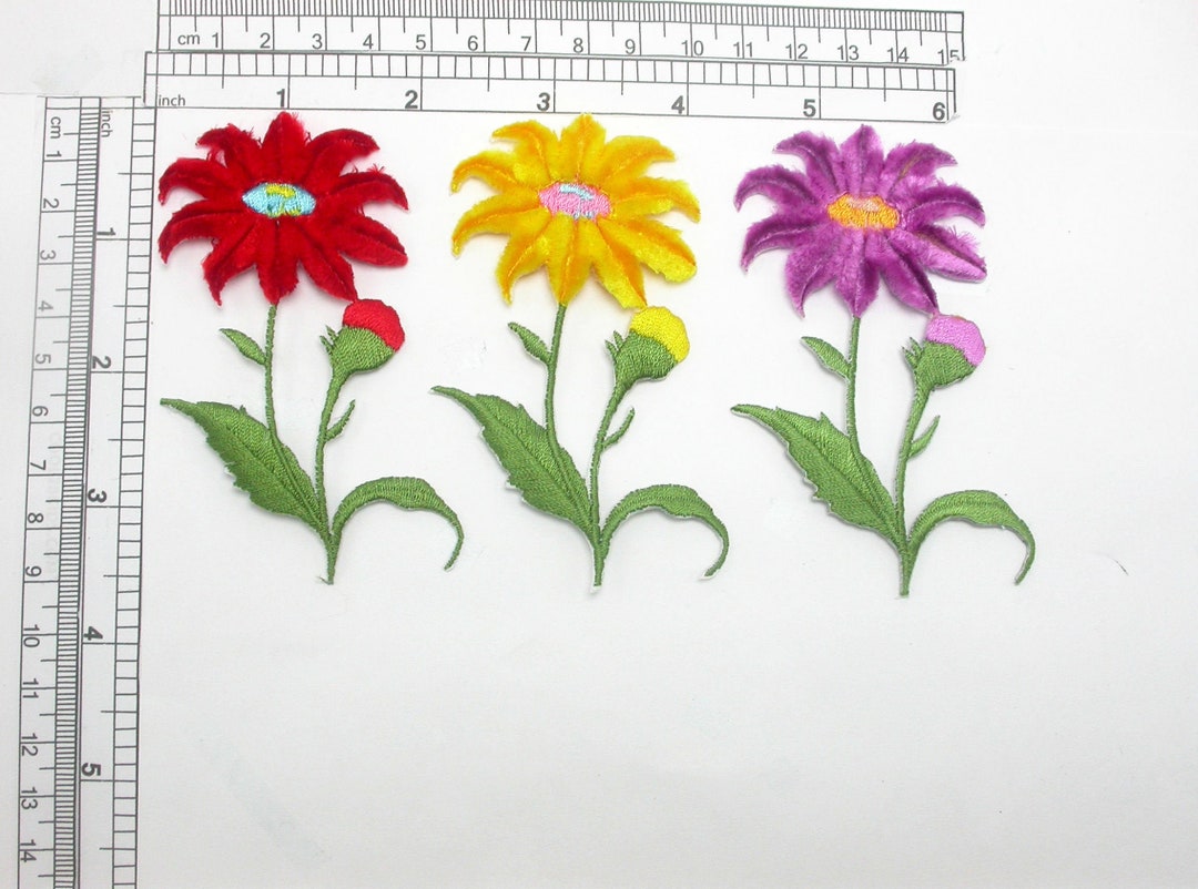 Flower Spray Velveteen Textured Iron on Embroidered Patch Applique 2 3/ ...