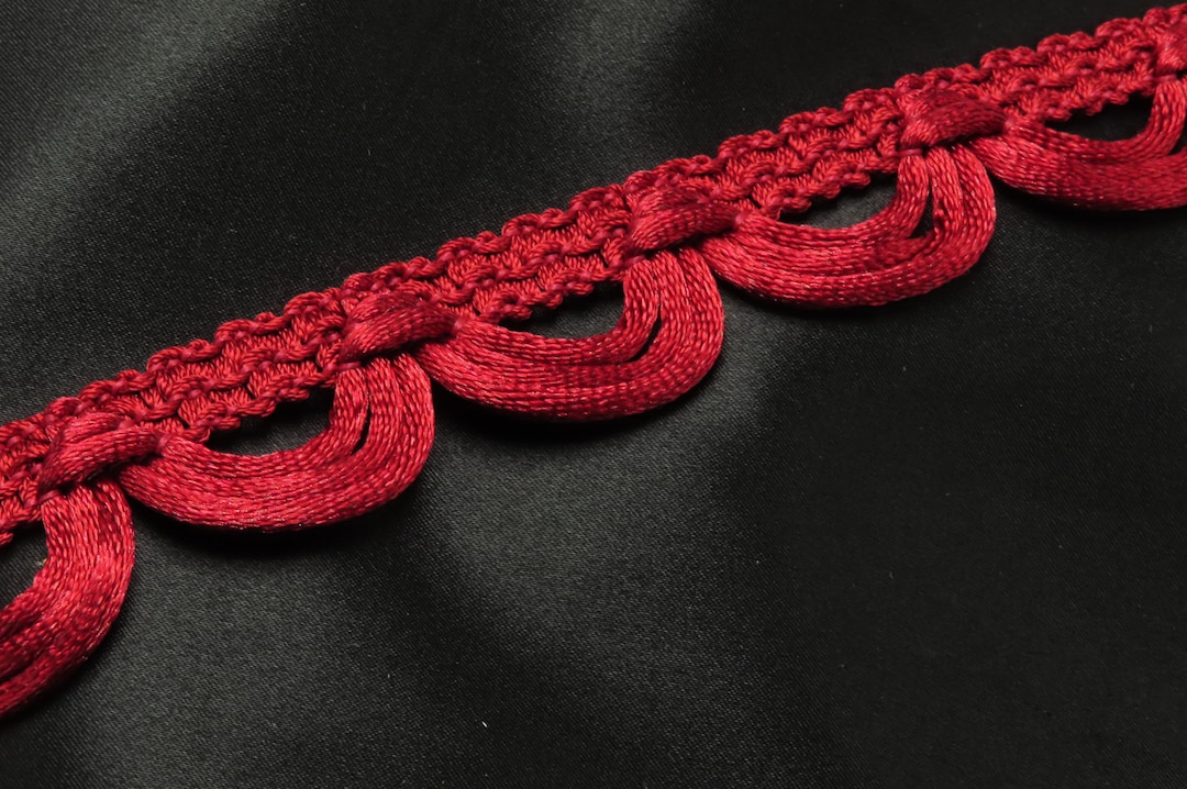 Red Looped Fringe 1 1/2" 38mm Braided Header Upholstery Trim Lampwork ...