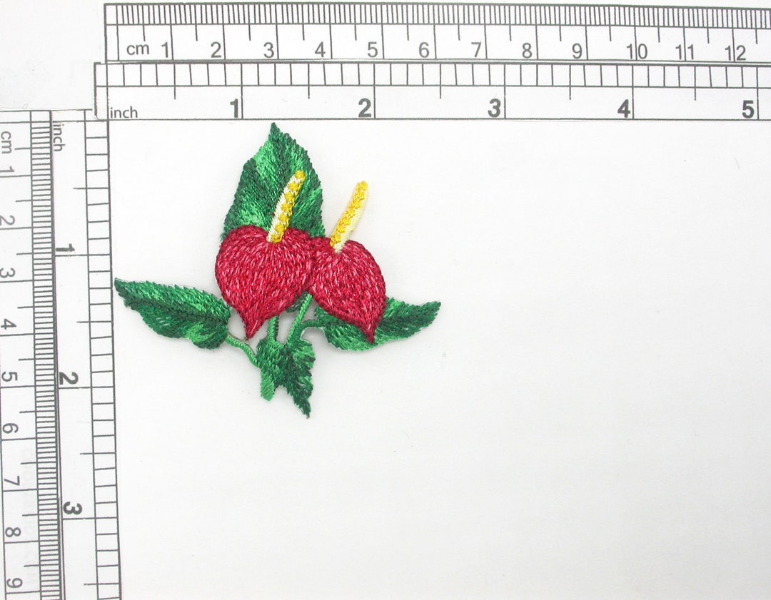 Tropical Flower Anthurium Applique Iron on Embroidered Patch 2 1/2" X 2 ...
