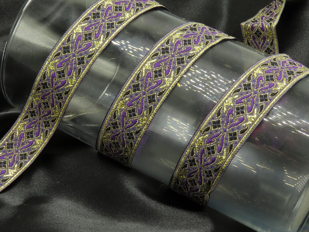 Jacquard Ribbon Purple Gold 7/8" (22mm) Metallic Medieval Style Priced ...