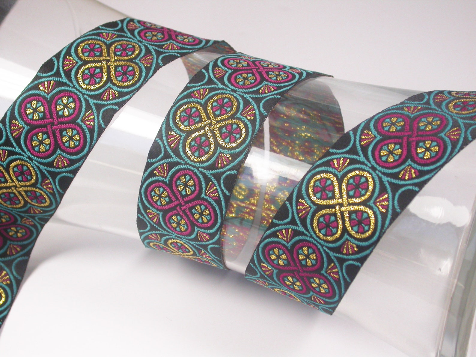 Jacquard Ribbon 1 3/8" (35mm) Radiant Rings Choice of 8 Colors ...