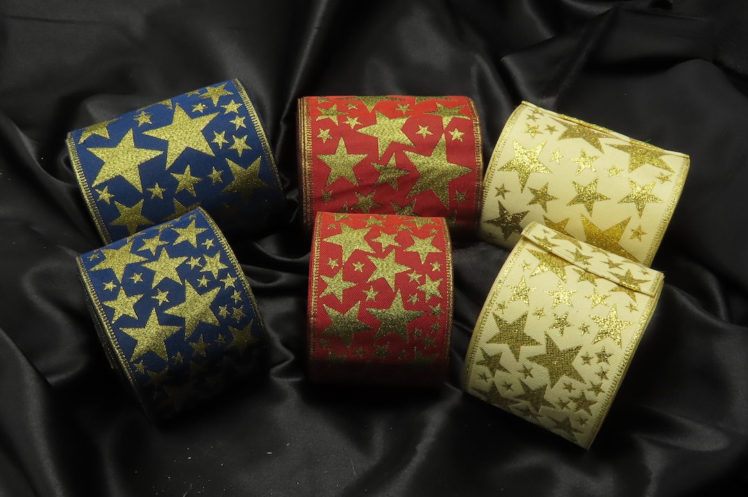 Wide Jacquard Ribbon 2 5/8" & 4" Metallic Stars Colors per Yard - Etsy