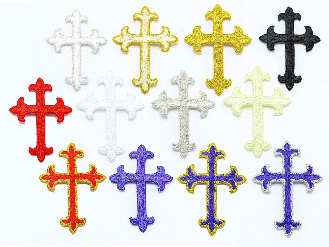 5 X Cross Iron on - Latin Embroidered Applique 2" X 1 3/8" (51mm X 35mm ...