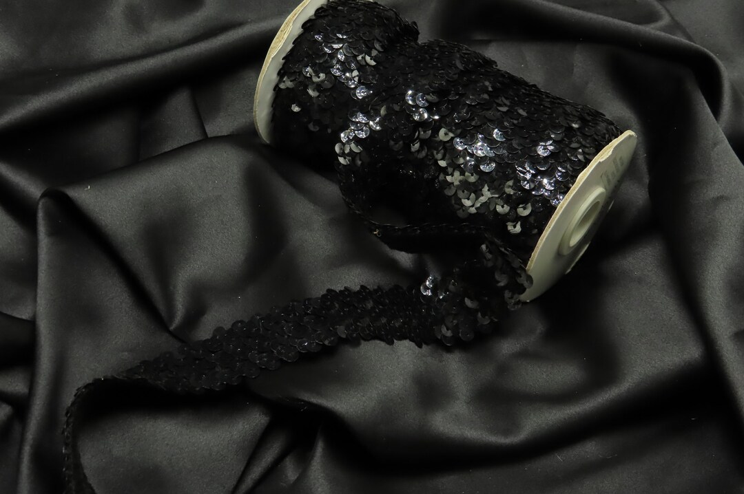 Sequin Stretch Trim 1 1/4" Wide 32mm Black per Yard - Etsy