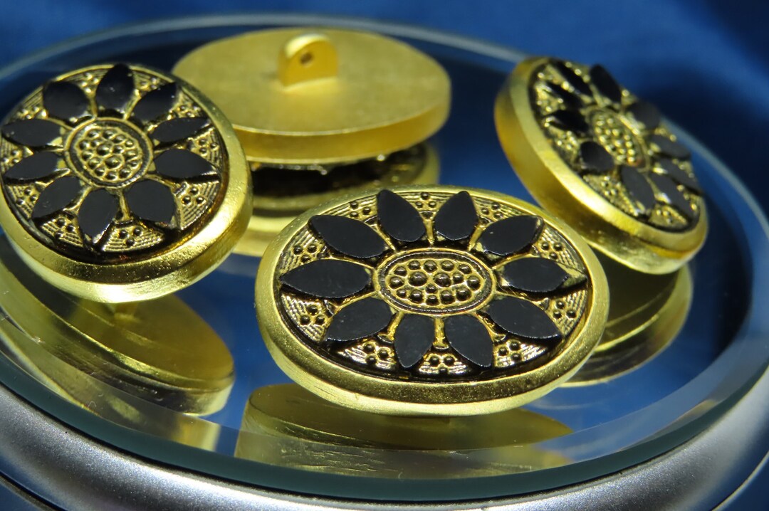 Button Metal Heavy Black Sunburst on Gold Finish Oval Shank Priced per ...