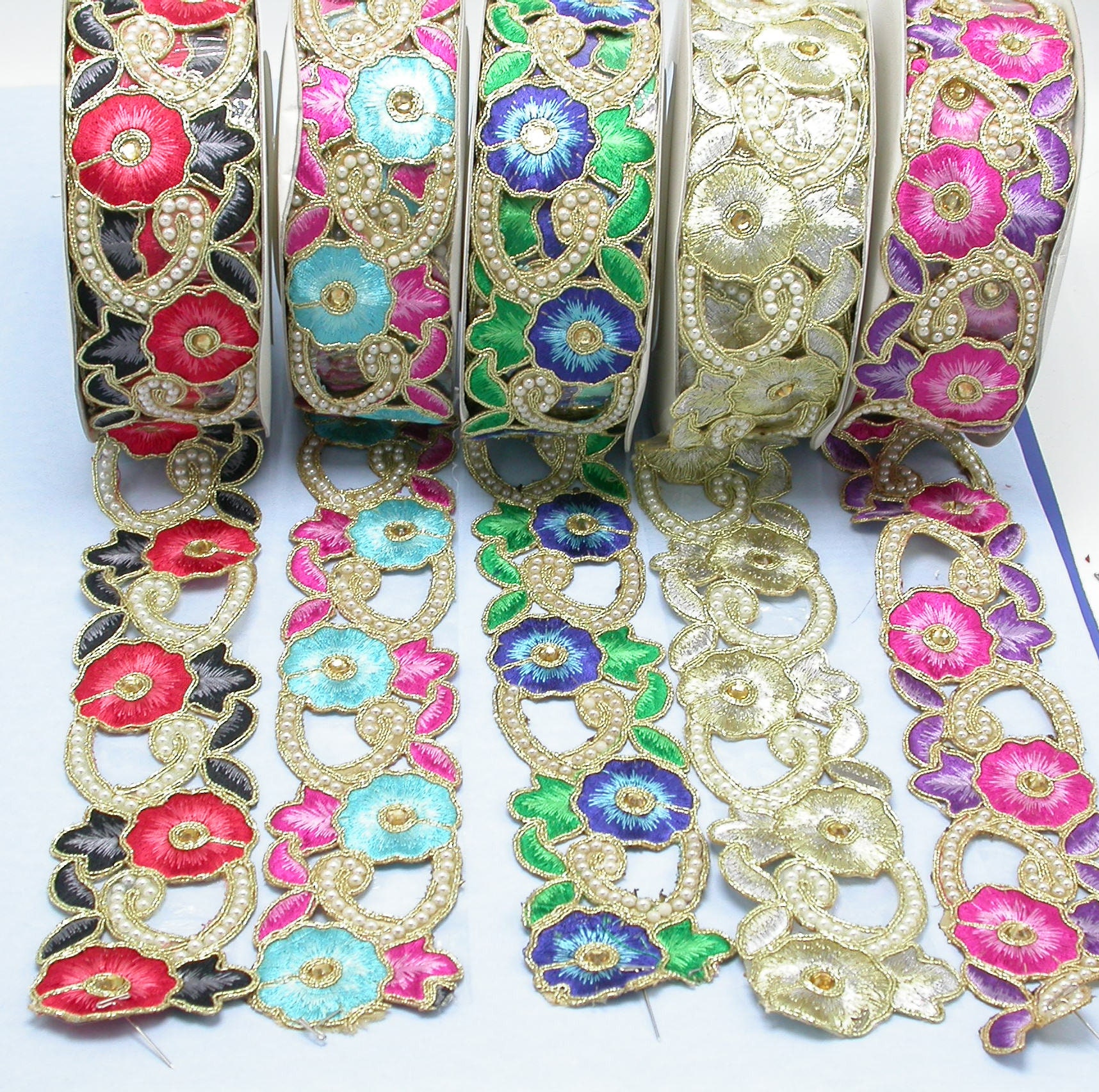 Beaded Saree Sari Floral Primrose Border Embroidered Kundan Lace 2 1/4 ...