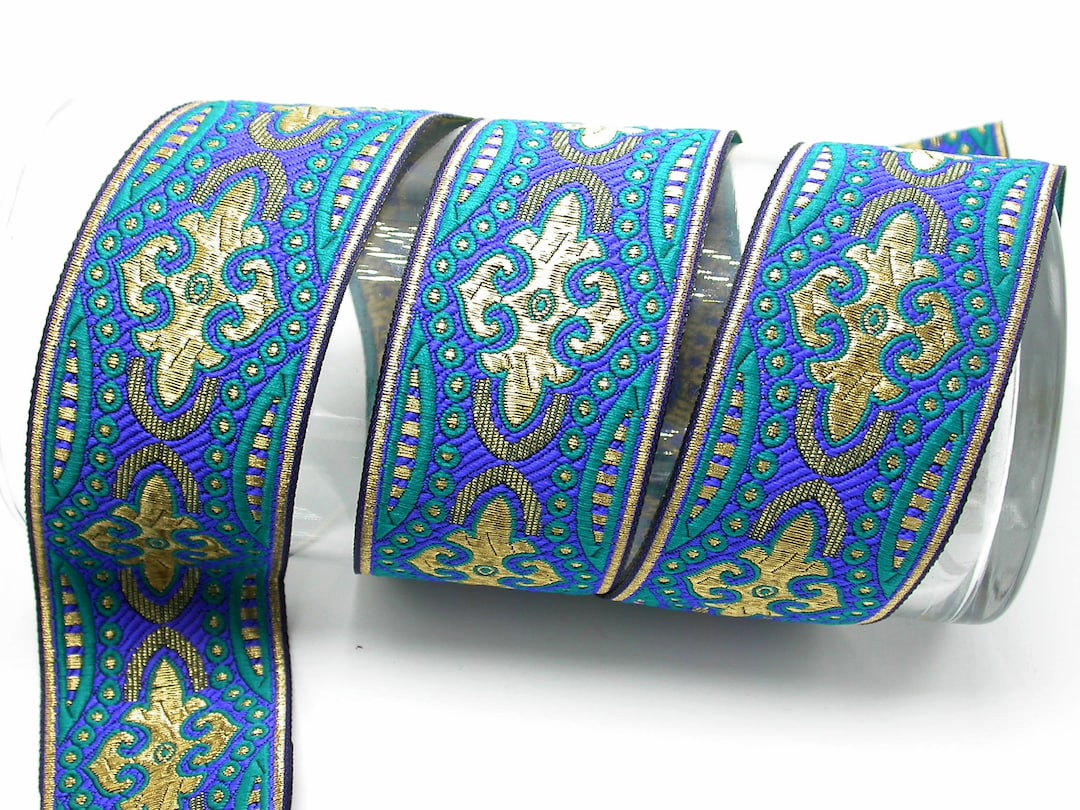 2" Jacquard Border "majestic" Woven Ribbon (50mm) per Yard & up Teal ...