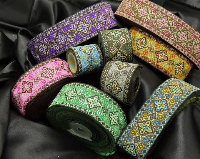 Pentacle Jacquard Ribbon 1 Multi Metallic colors 3 Yards & up Wiccan ...
