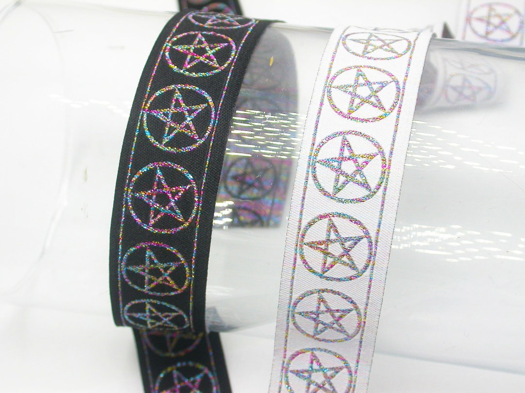 Pentacle Jacquard Ribbon 1" Multi Metallic *colors* 3 Yards & up Wiccan ...