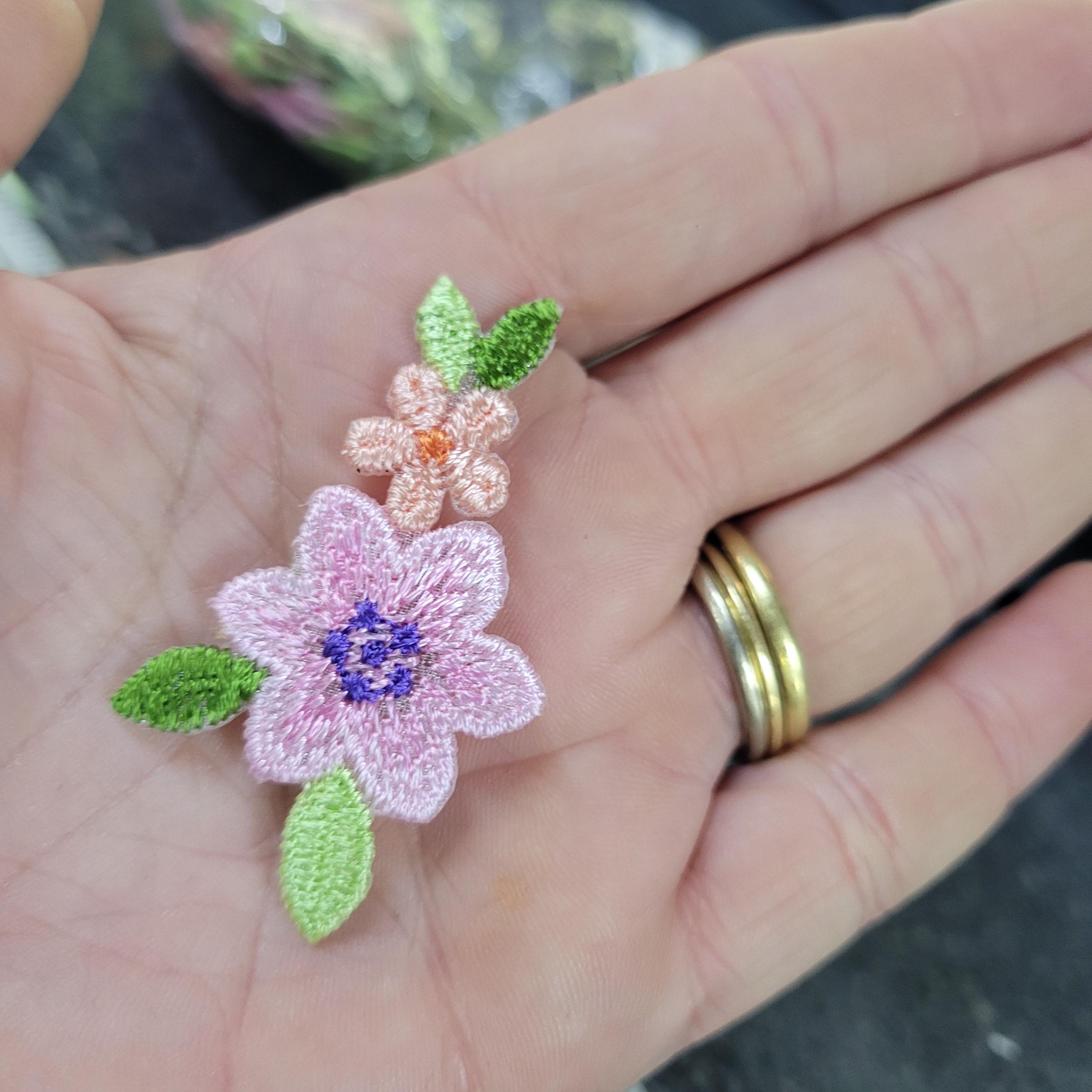 Flower Spray Iron on Cottage Garden Embroidered Patch Applique 1 1/8 X ...