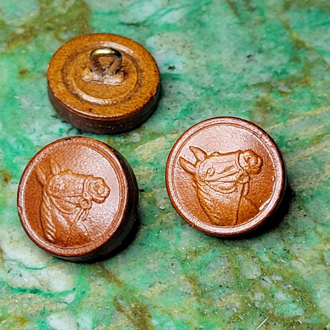 3 X Horse Head Buttons Embossed Leather 15.2mm Designer Vintage - Etsy