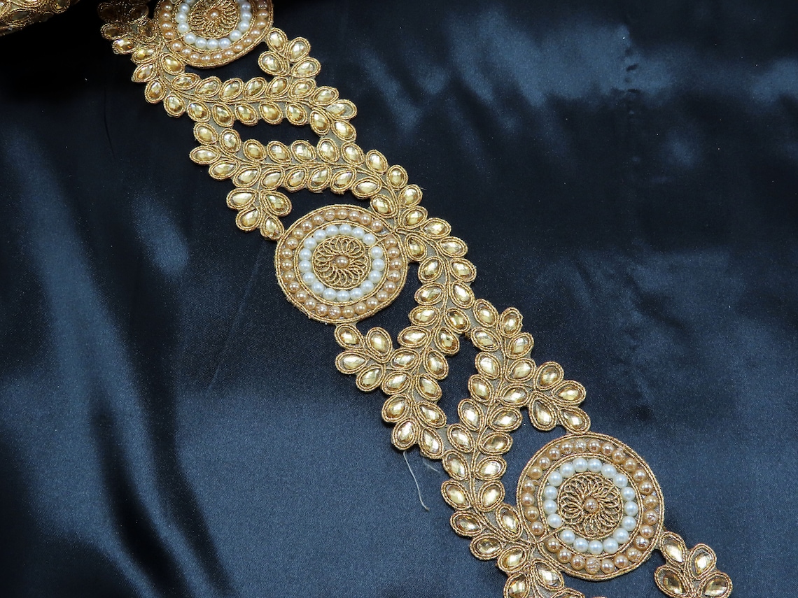 Beaded Border Embroidered 2 3/4" (70mm) Silver Gold or Copper per Meter ...
