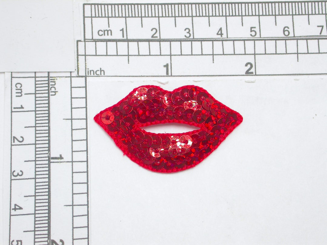Hot Lips Red Sequin Kiss Patch Iron on Applique Embroidered & Sequins ...